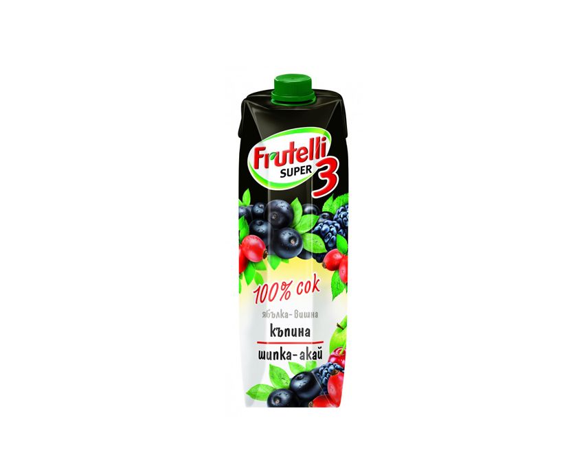 Сок Frutelli супер 3 - акай, шипка, къпина 100% 1 л